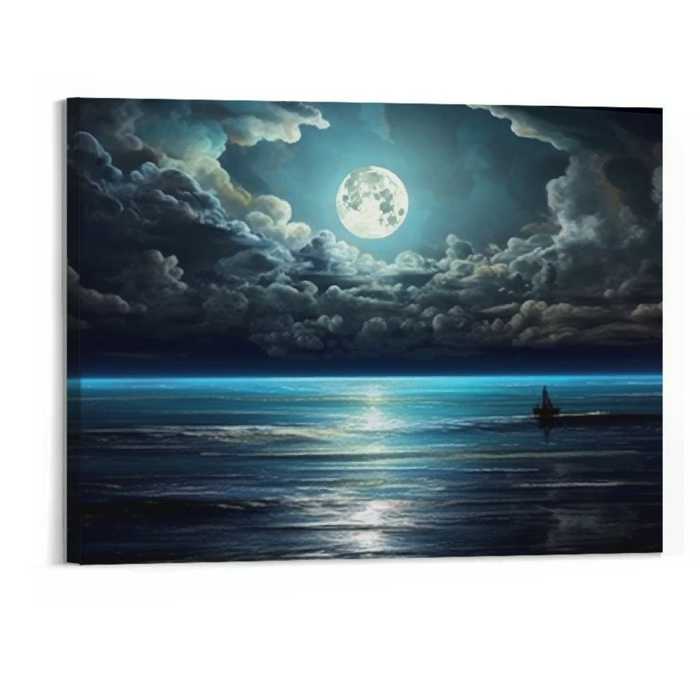 Chilfamy Wall Art Moon Sea Ocean Landscape Picture Canvas Wall Art ...