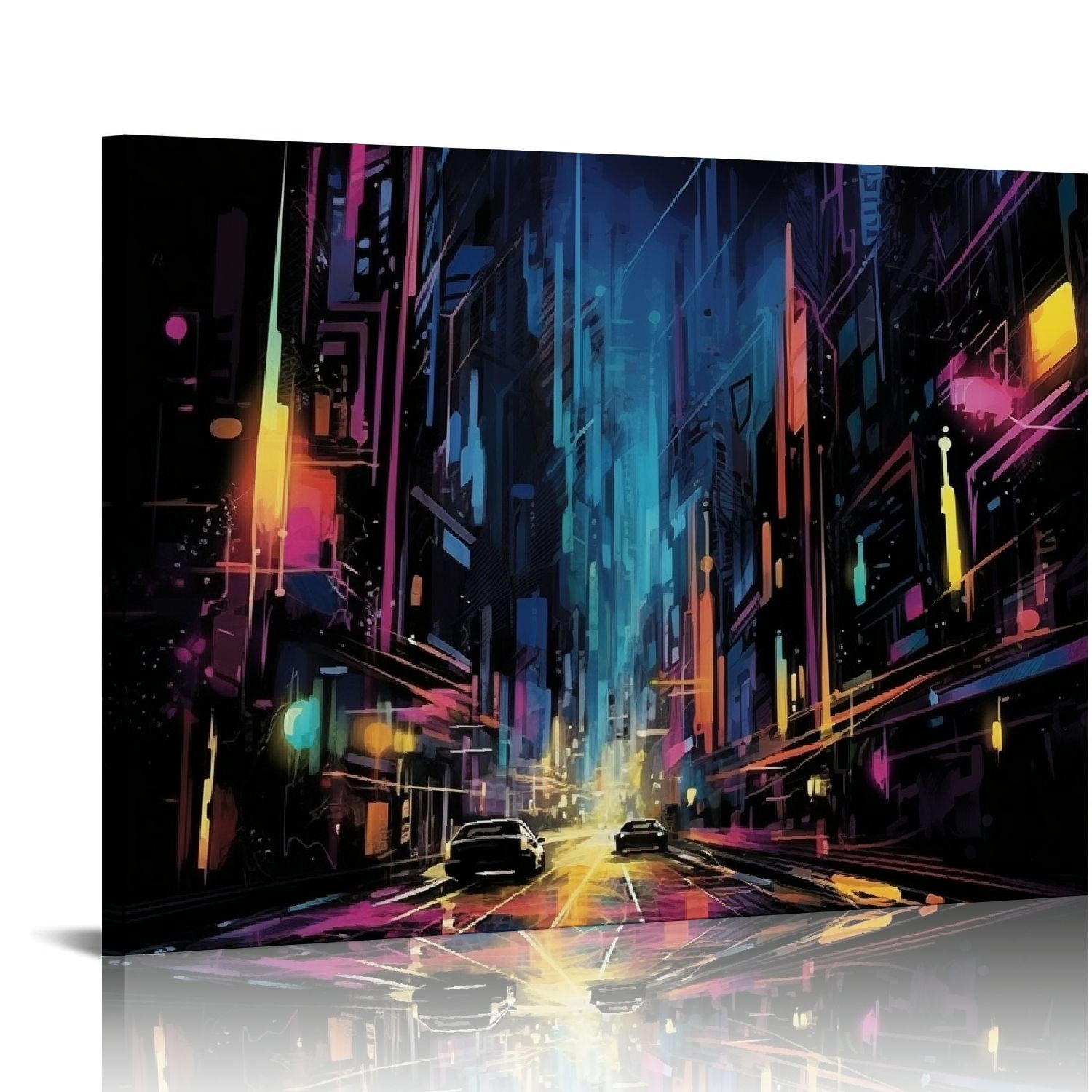 Chilfamy Wall Art Neon Lights Cyberpunk City Canvas Prints Ready To ...