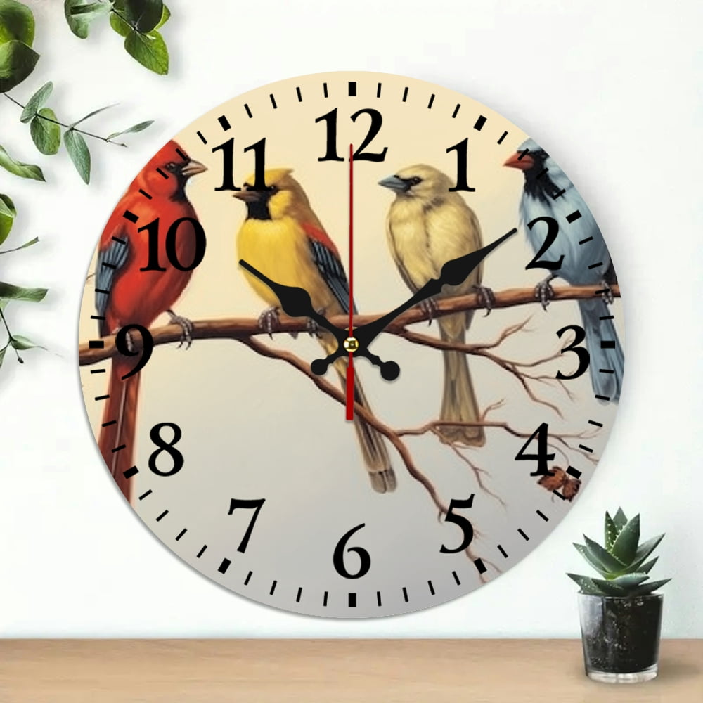 Chilfamy Wall Clock Birds Branch Print Battery Operated 10 Inches ...