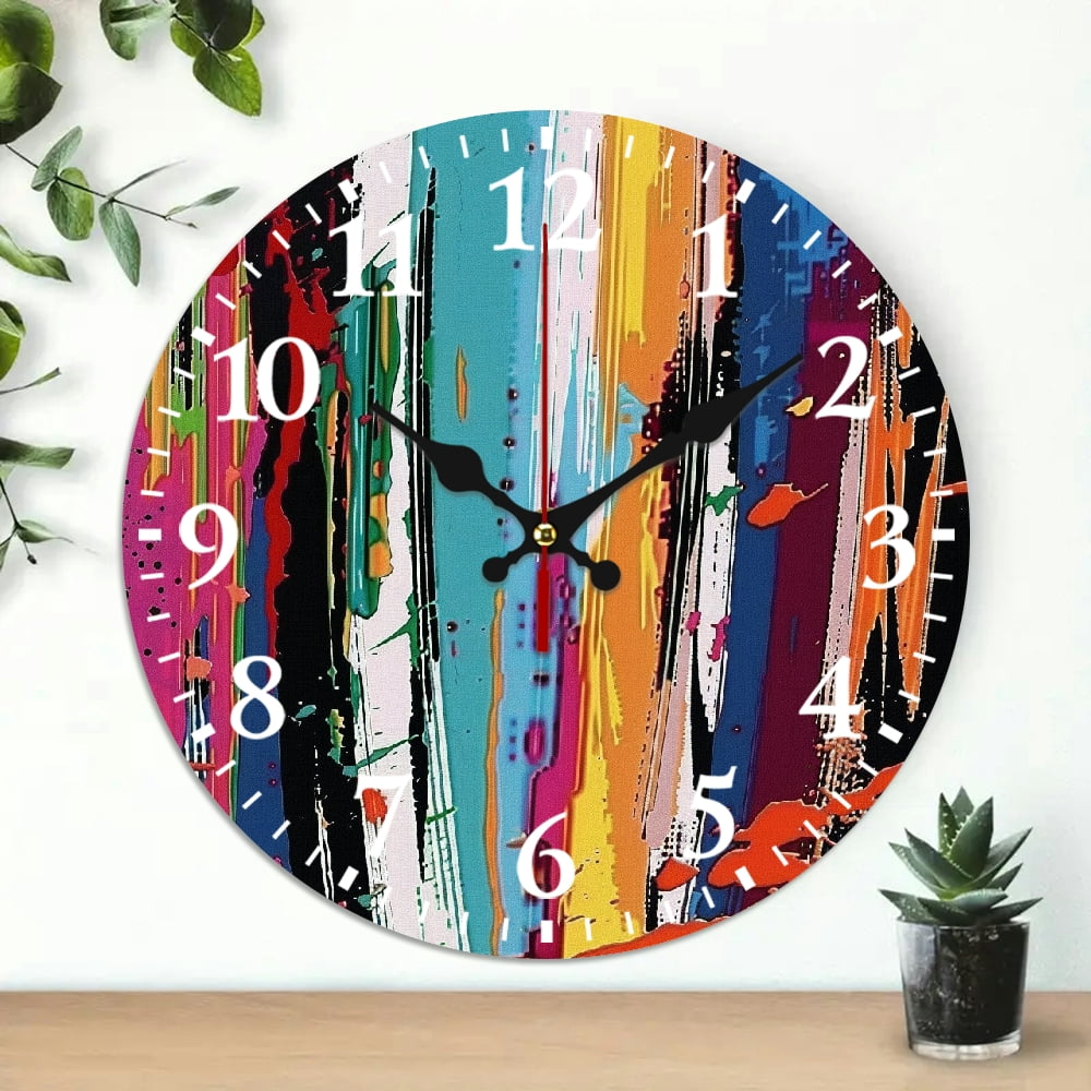 Chilfamy Wall Clock Brush Strokes Print Silent Mechanical Movement ...