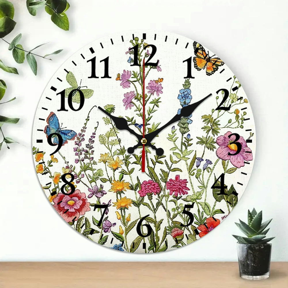 Chilfamy Wall Clock with Flowers, Butterflies & Art Nouveau Print, 10 ...