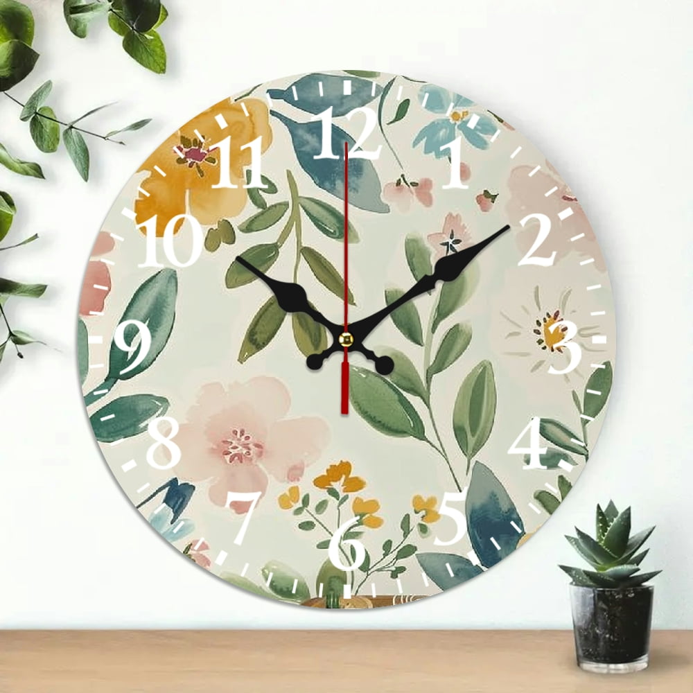 Chilfamy Wall Clock Flowers Wallpaper Floral Style Print Wall Art Decor ...