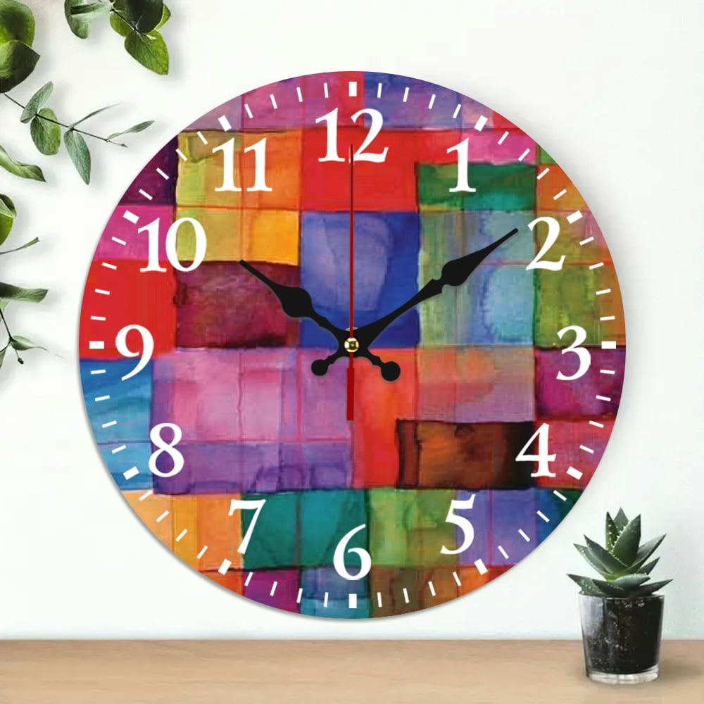Chilfamy Wall Clock Geometric Shapes Abstract Art Print for Living Room ...