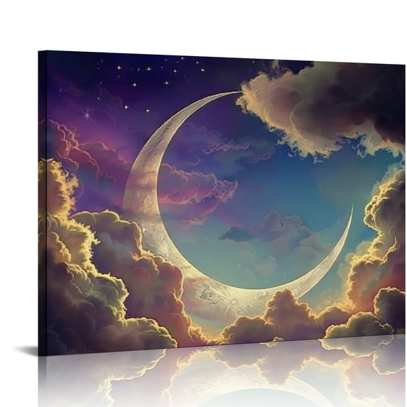 Chilfamy Wall Decor for Bathroom Crescent Moon, Clouds, Stars Print on ...