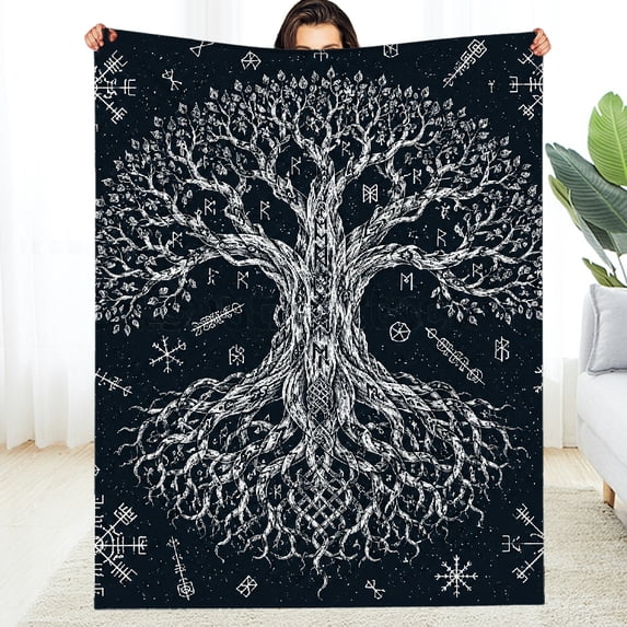 Chilfamy Warm and Cozy Throw, Ancient Yggdrasil With Runes All-Season ...