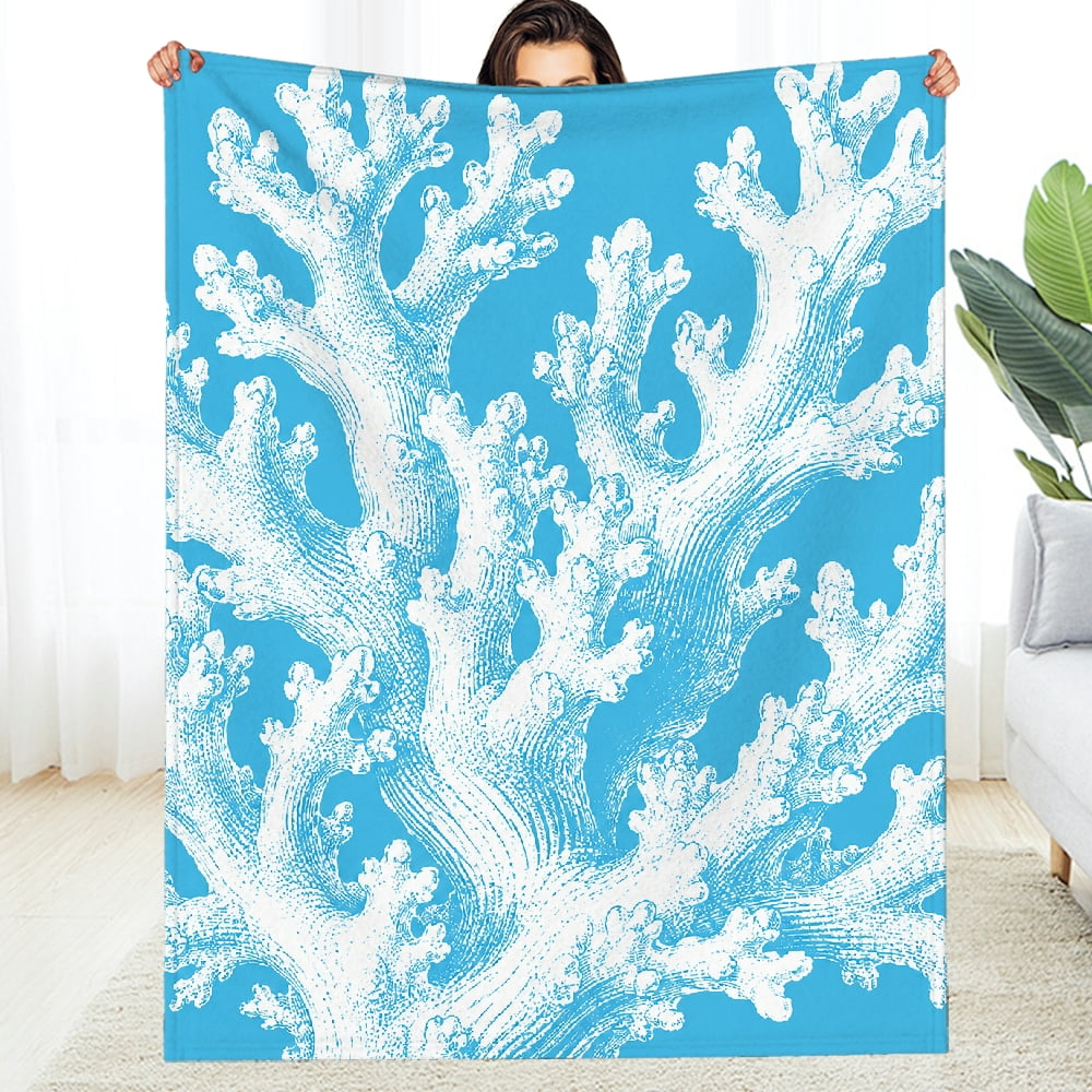 Chilfamy Warm and Cozy Throw, Blue Coral Reef Illustration All-Season ...