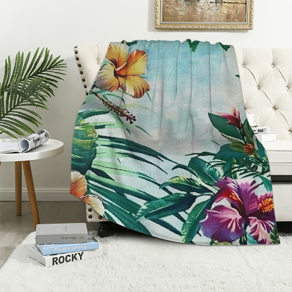 Chilfamy Watercolor Flower Soft Flannel Throw Blanket, Tropical Wild ...