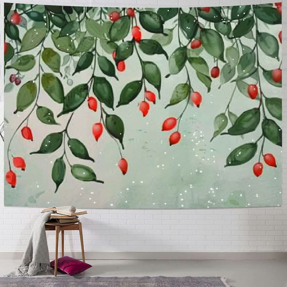 Chilfamy Watercolor Green Leaf Tapestry, Eucalyptus Leaf and Pink ...