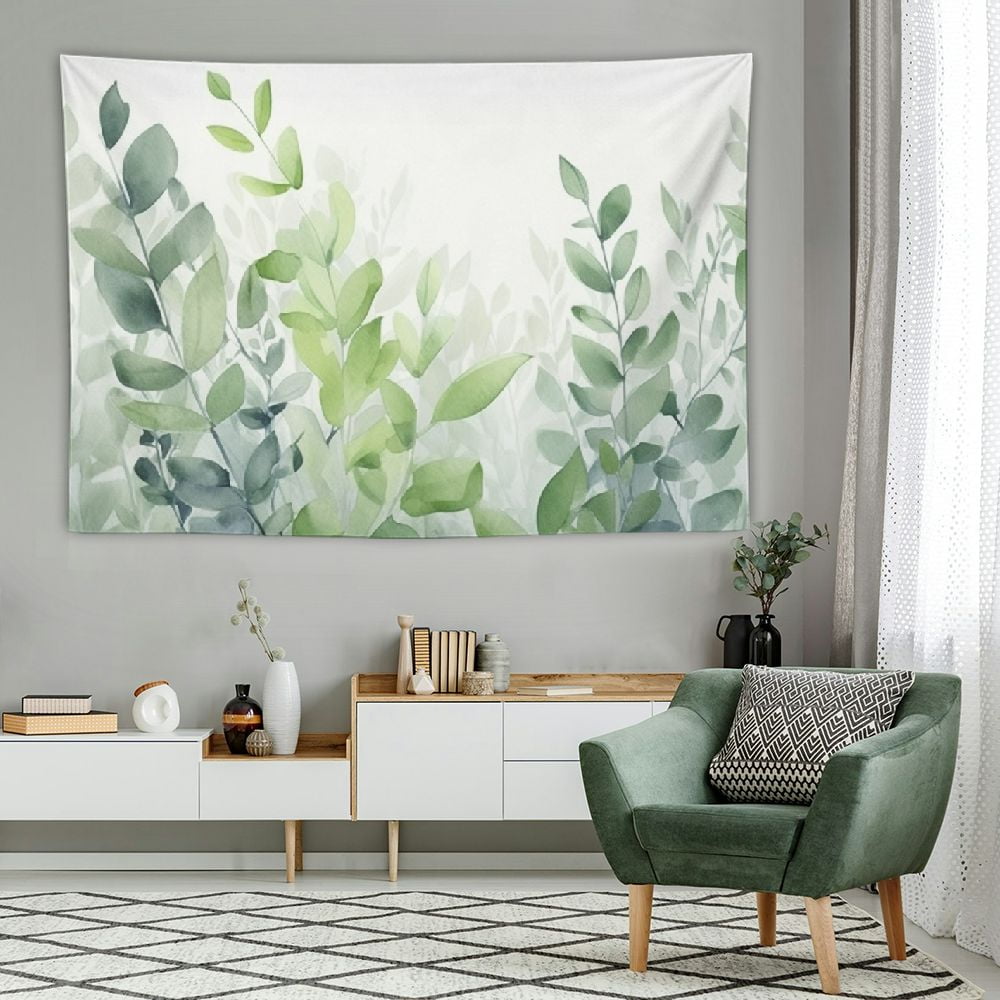 Chilfamy Watercolor Green Leaf Tapestry Rustic Green Plant Eucalyptus ...