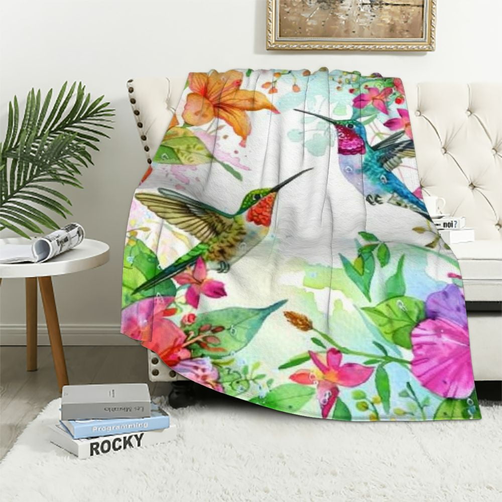 Chilfamy Watercolor Hummingbird Birds Flowers Throw Blanket Ultra Soft ...