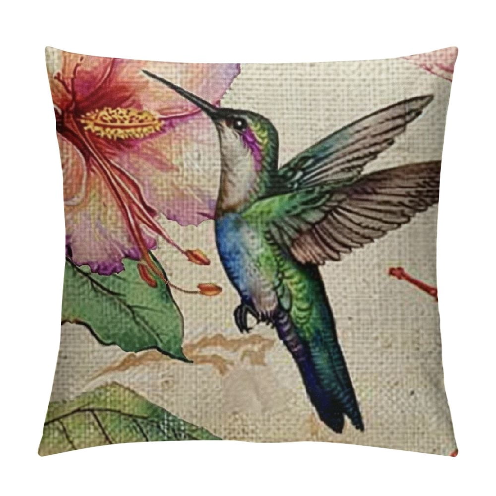 Chilfamy Watercolor Hummingbird Lumbar Throw Pillow Cover, Summer ...