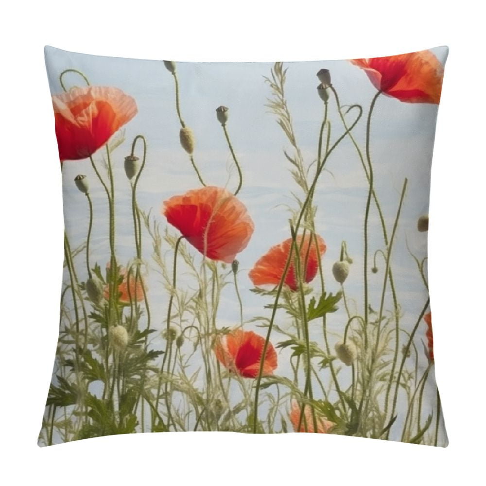 Chilfamy Watercolor Red Poppy Flowers Outdoor Pillow Covers, Garden ...