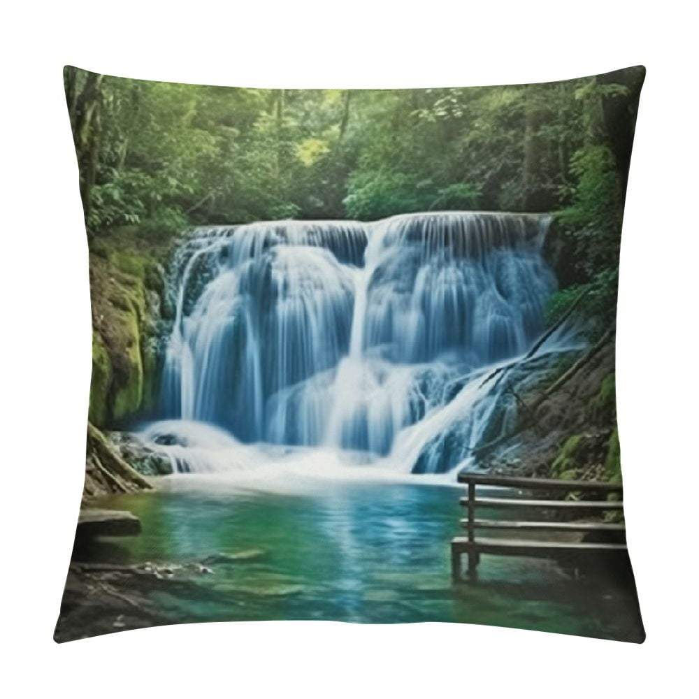 Chilfamy Waterfall Forest Bench Pillow Covers for Couch Sofa Indoor ...