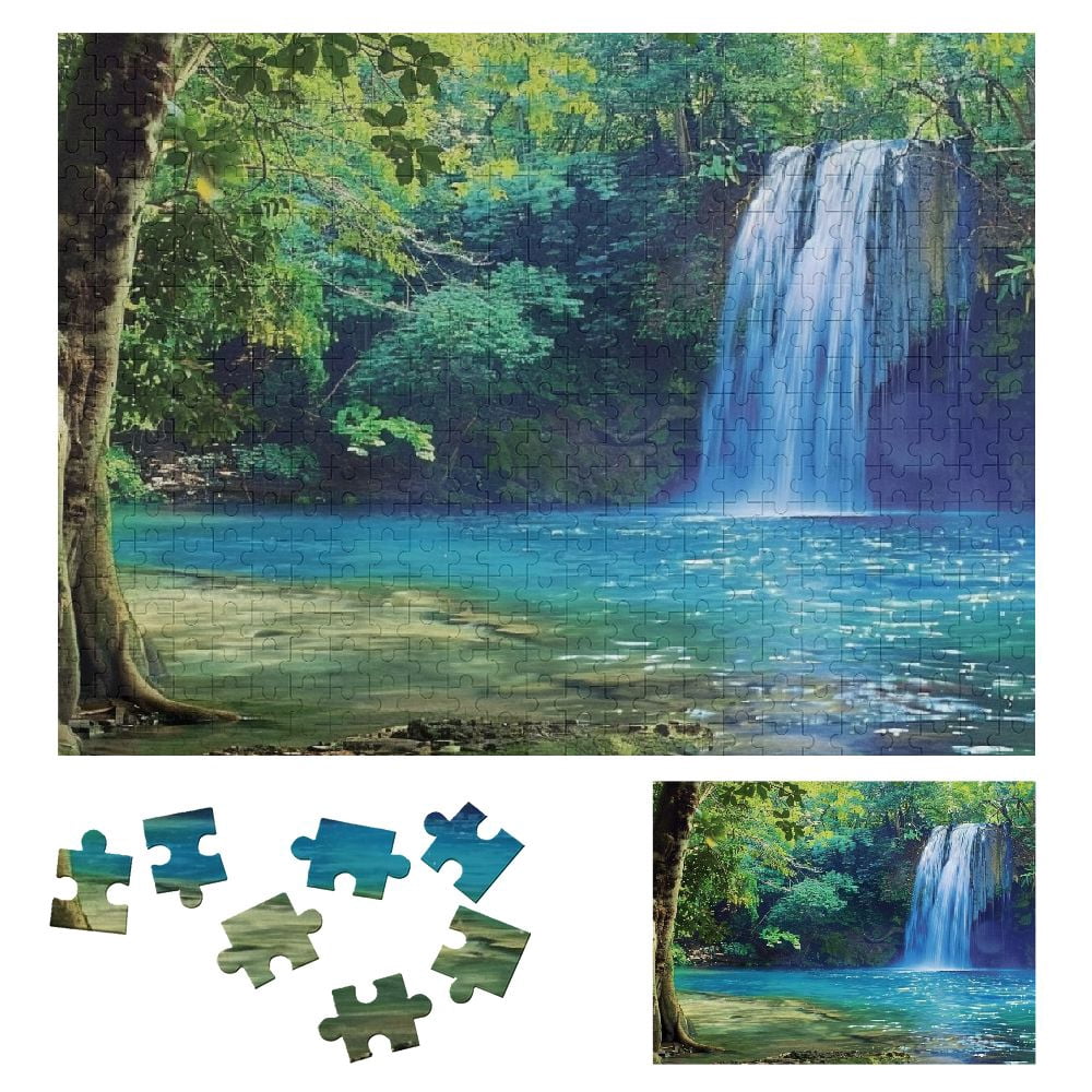 Chilfamy Waterfall Forest Blue Water Wooden Jigsaw Puzzle Challenging ...
