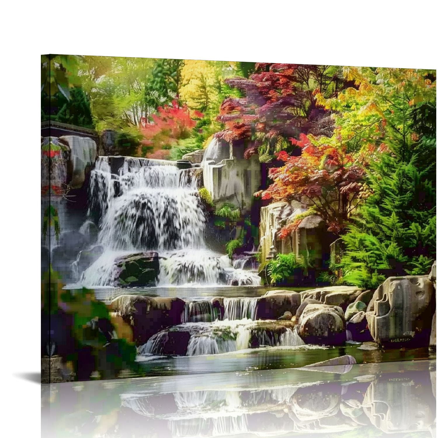 Chilfamy Waterfall Trees Rocks Canvas Wall Art Decor Ready to Hang ...