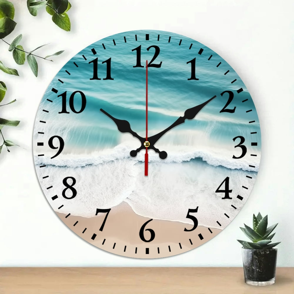 Chilfamy Waves Beach Ocean Print Wall Clock 10 Inch Frameless Design ...