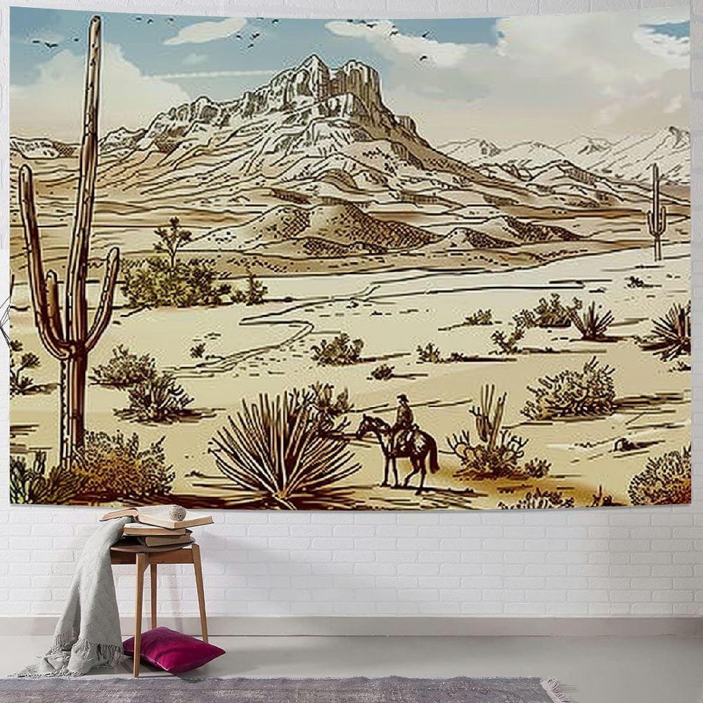 Chilfamy Western Tapestry, Wild West Landscape Illustration Mountains ...