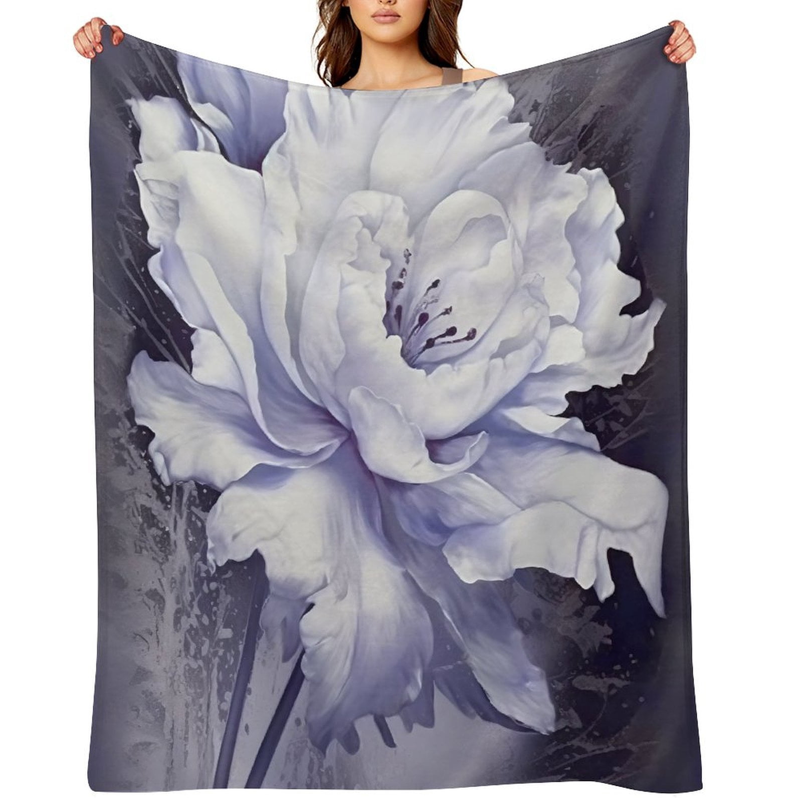 Chilfamy White Bloom Purple Background Soft Flannel Throw Blanket ...