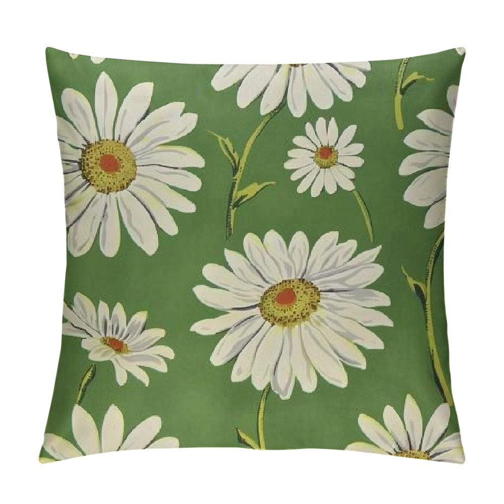 Chilfamy White Daisy Bloom with Grace Spring Pillow Covers Green Spring ...