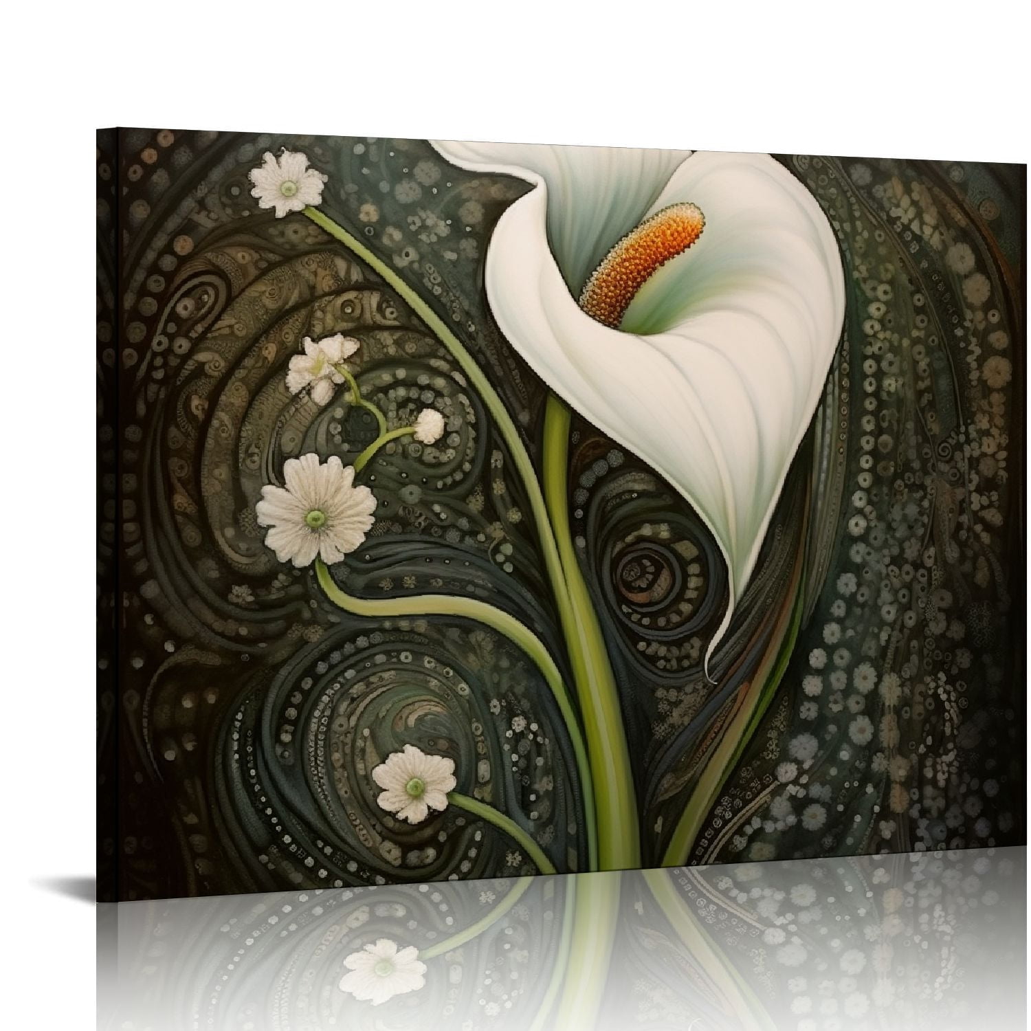 Chilfamy White Flower Green Stem Swirls Wall Decor Modern Canvas Prints ...