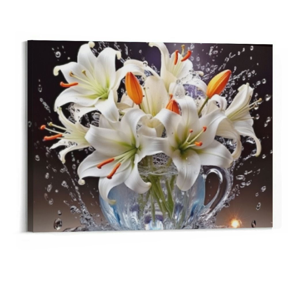 Chilfamy White Flower Pictures Wall Decor Lily Floral Canvas Wall Art ...