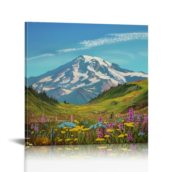 Chilfamy Wildflowers Mountain Blue Sky Canvas Wall Art Ready To Hang ...