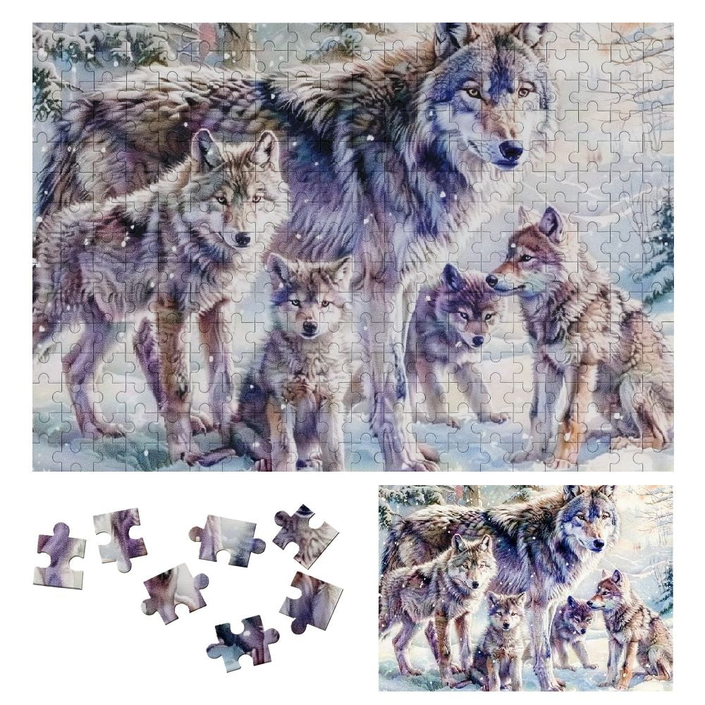 Chilfamy Wolf Family Snow Wooden Jigsaw Puzzle for Adults and Kids ...