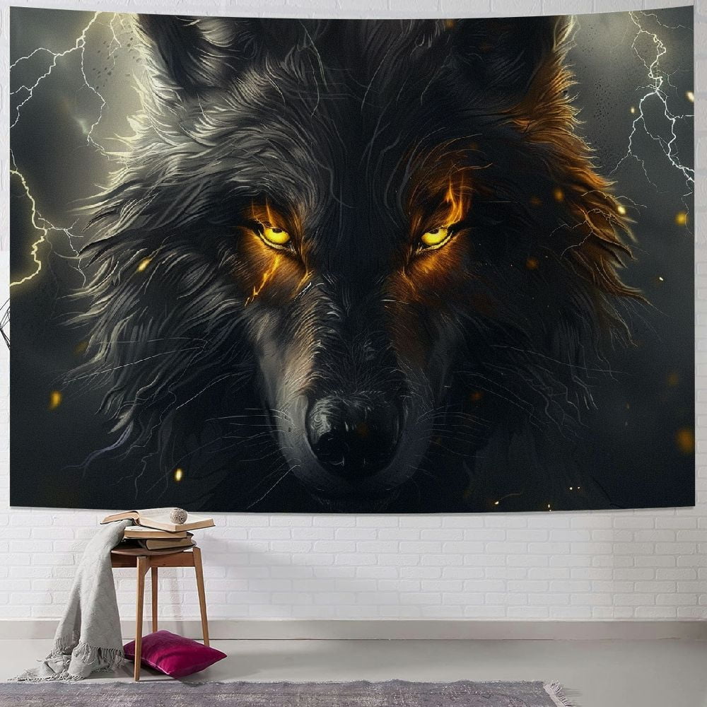 Chilfamy Wolf Gifts Blanket, Black Gold Fire Lightning Wolf Throw ...