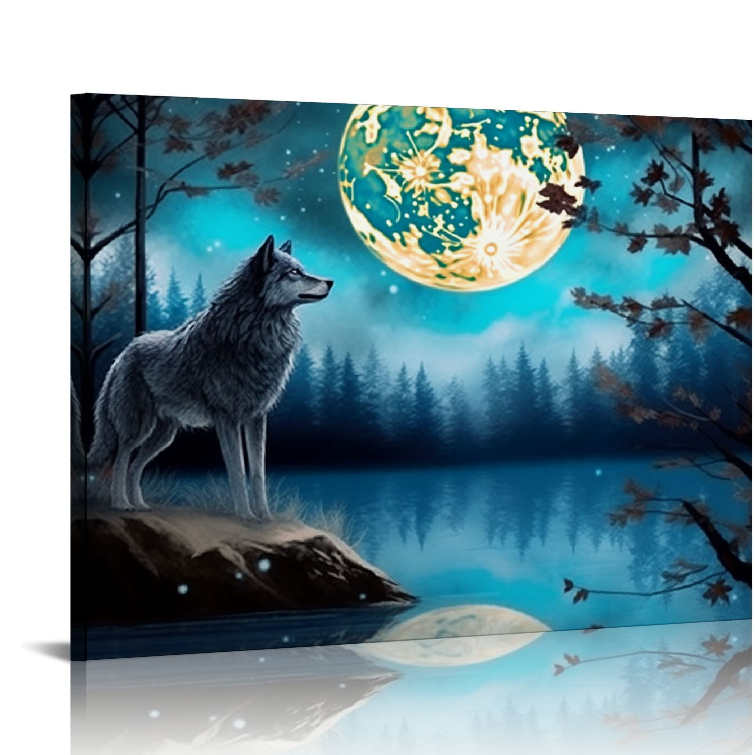 Chilfamy Wolf Moon Trees Canvas Print On Canvas Wall Decor for Home ...