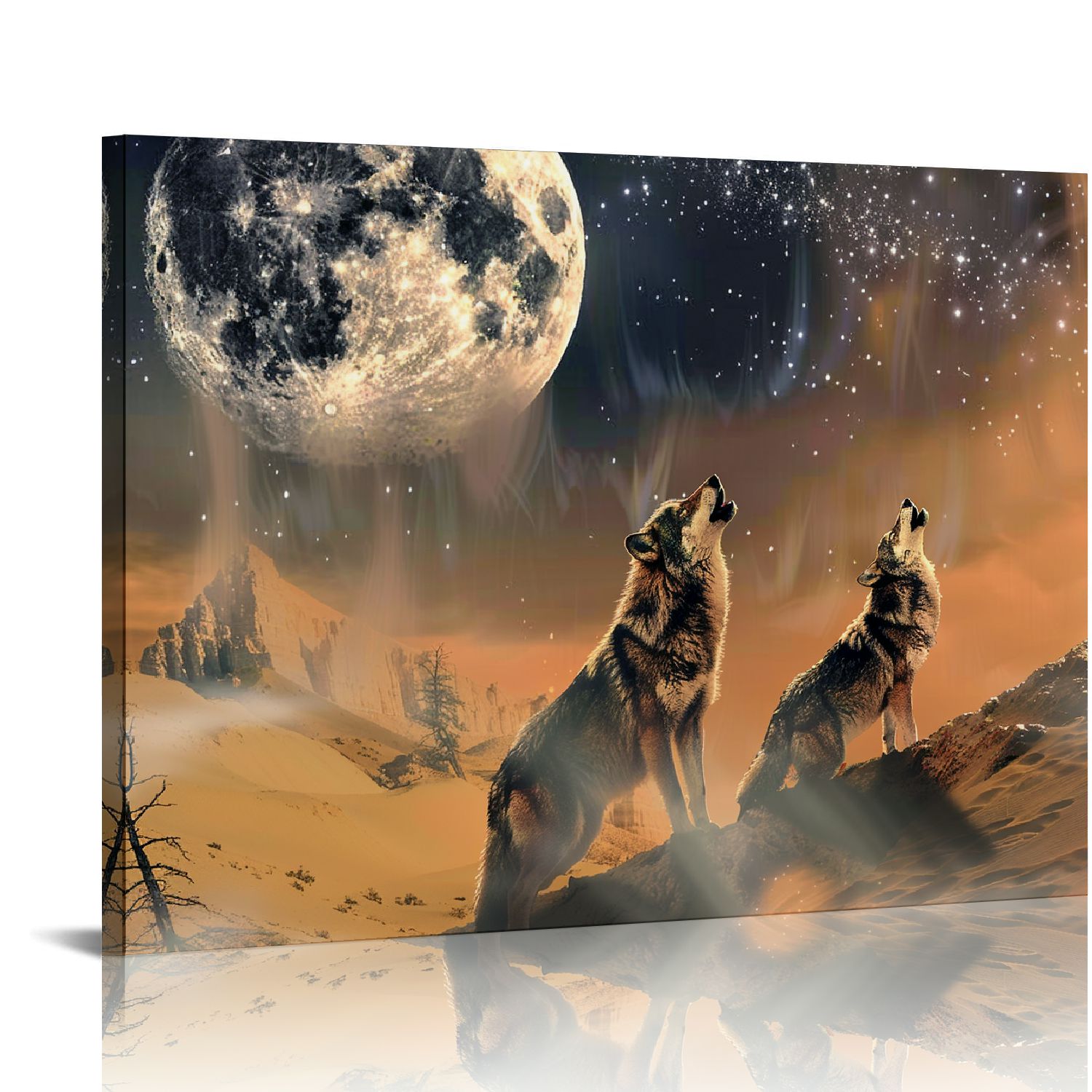 Chilfamy Wolfs Moon Fantasy Art Canvas Prints Modern Wall Decor For Bedroom & Kitchen 20x16in ...