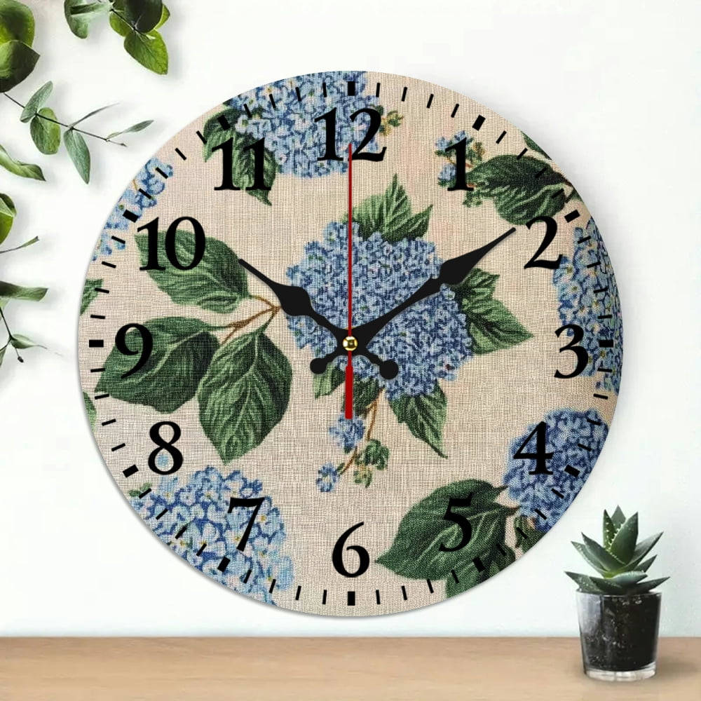Chilfamy Wooden Wall Clock Flowers Leaves Arts and Crafts Print Battery ...