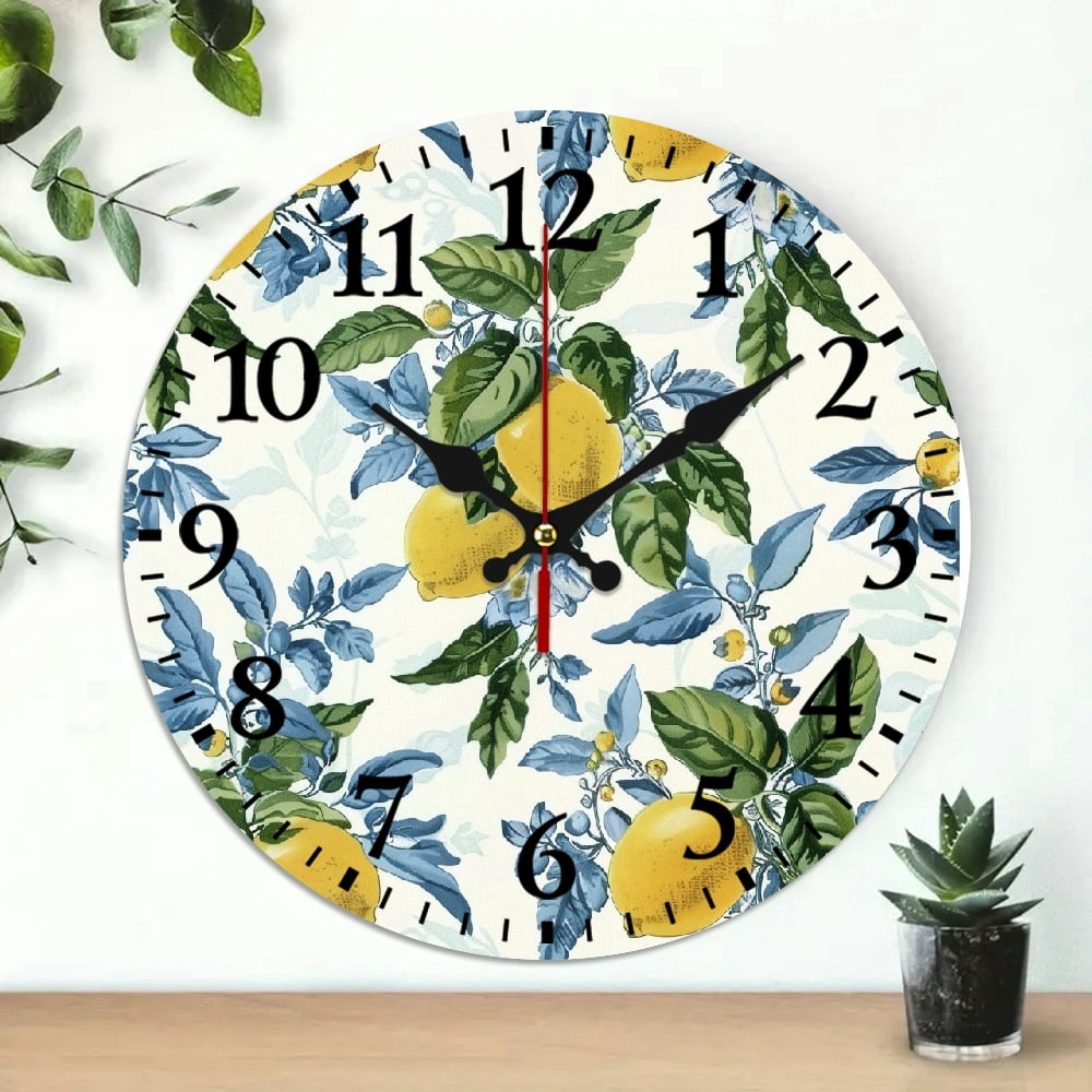 Chilfamy Wooden Wall Clock Lemons Leaves Print Wall Art Decor 10 Inches ...