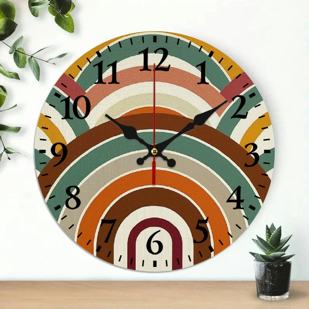 Chilfamy Wooden Wall Clock, Rainbow Pattern Print, Frameless Design ...