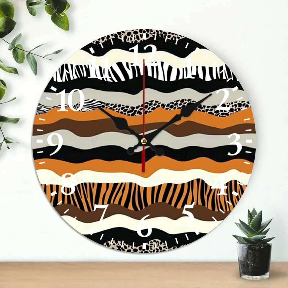 Chilfamy Wooden Wall Clock Zebra Print Tiger Stripe Pattern Wall Decor ...