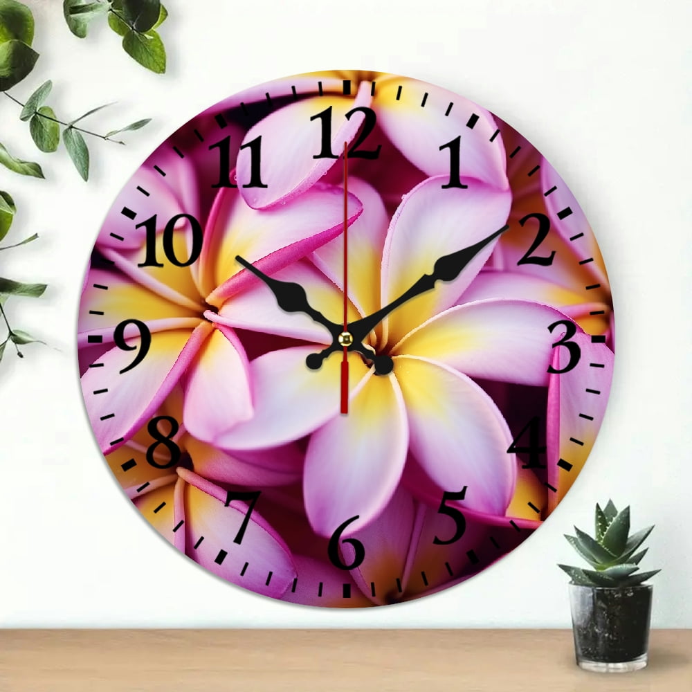 Chilfamy Wooden Wall Clock with Flowers Petals Print for Living Rooms ...