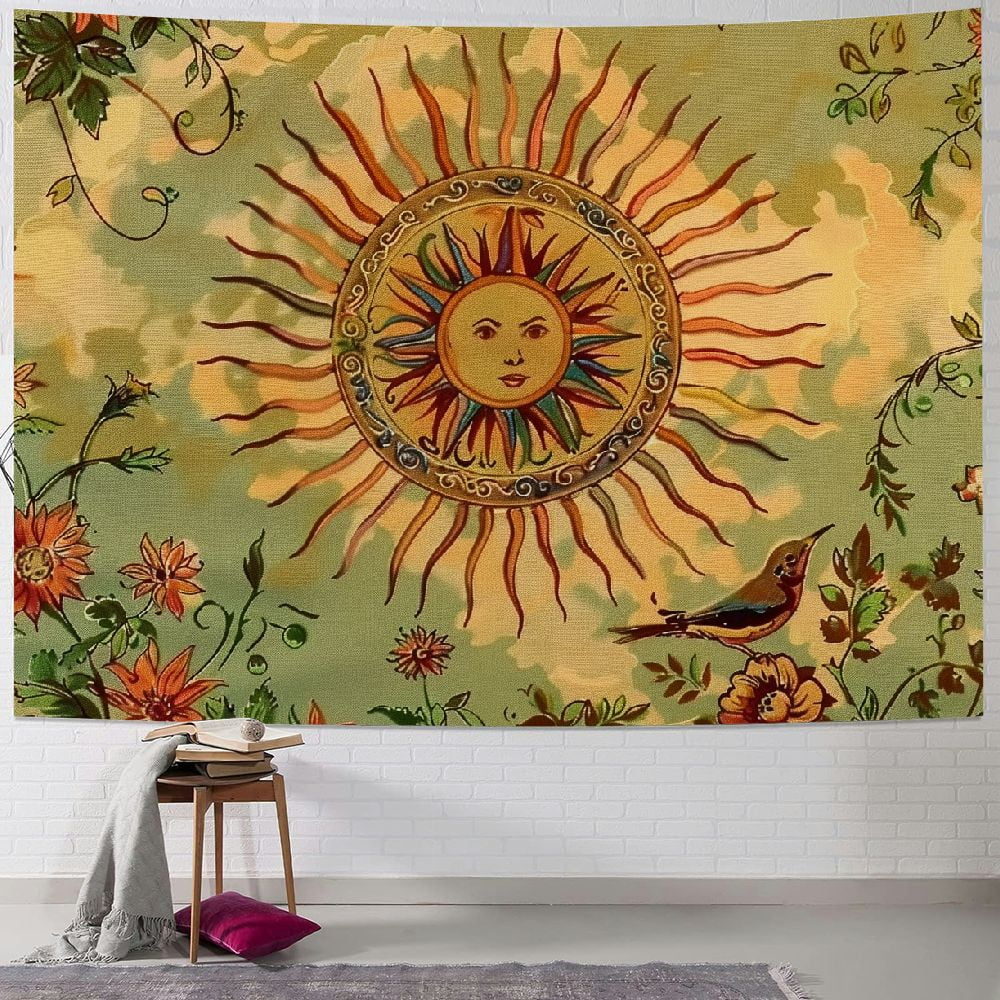 Chilfamy Yellow Sun and Moon Tapestry Vintage Indie Boho Tapestry Wall ...