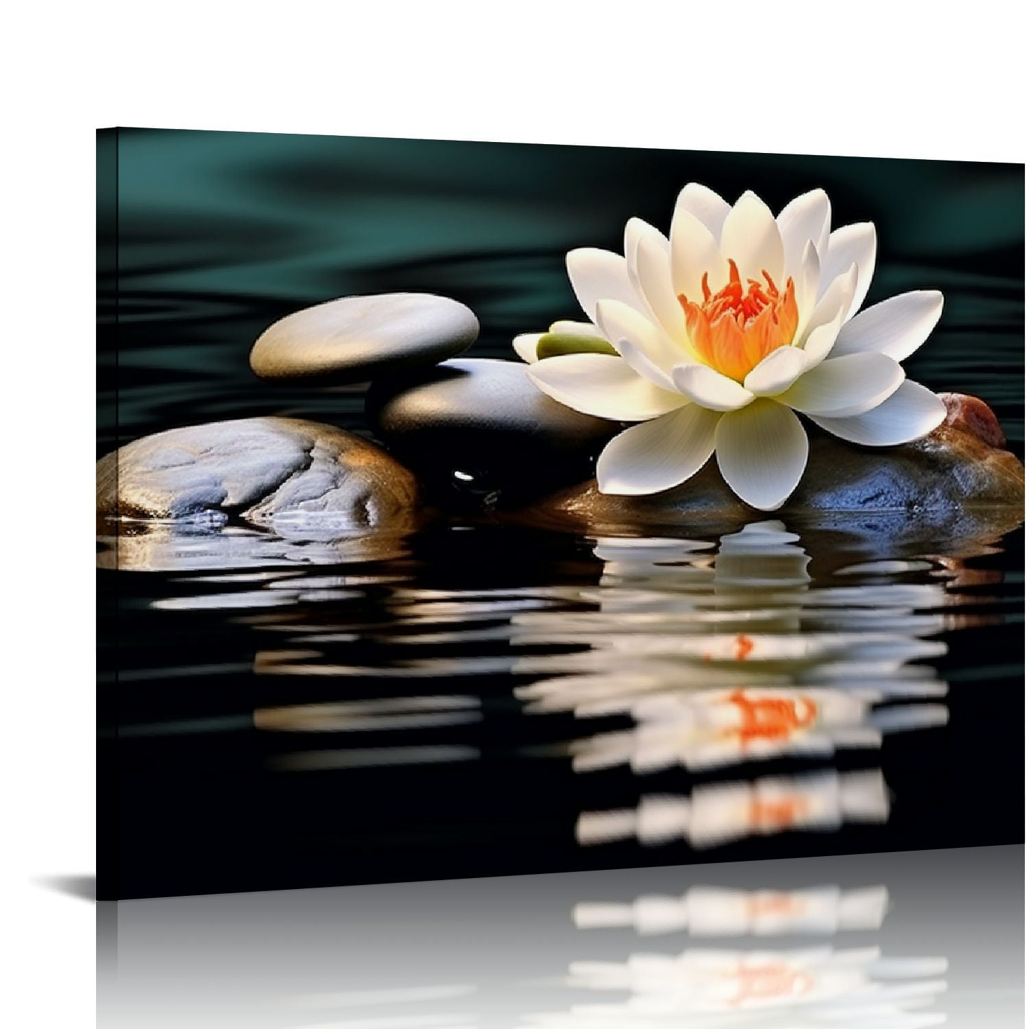 Chilfamy Zen Wall Art Lotus Flowers Stones on Water Pictures Canvas ...