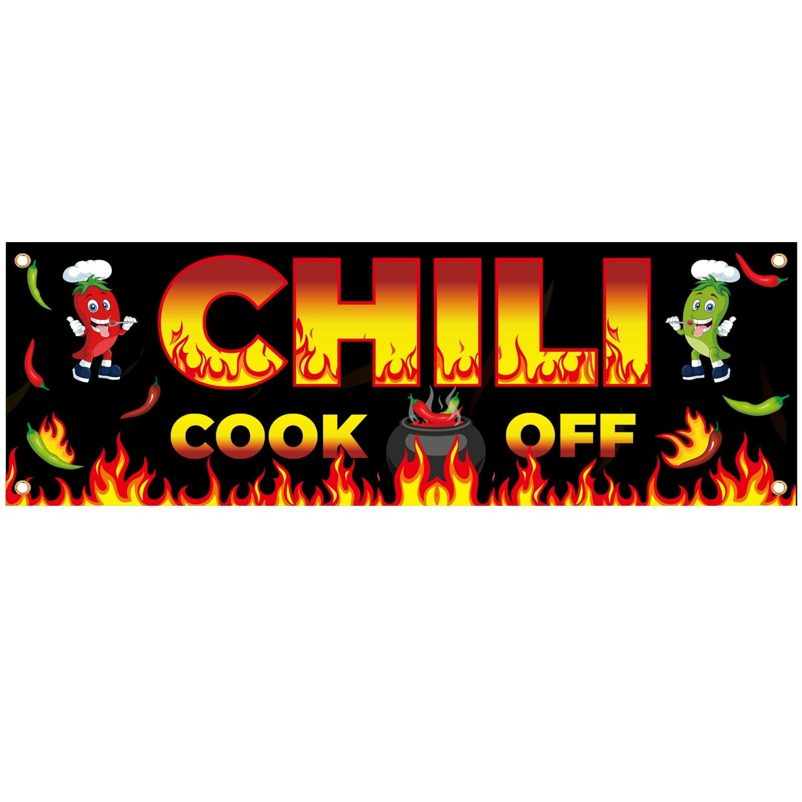 Chili Cook Off Banner Decorations, 71x24 Inch Fabric Chili Banner Sign ...