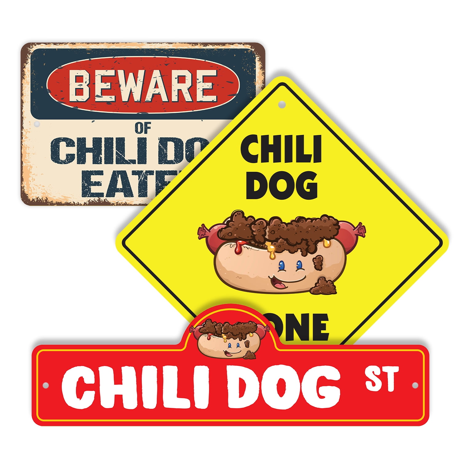 Chili Dog (3 Pack) Plastic Street Sign Crossing Sign Warning Sign ...