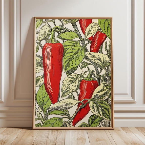 Chili Pepper Botanical Red Orange Kitchen Art Poster UNFRAMED PAPER ...