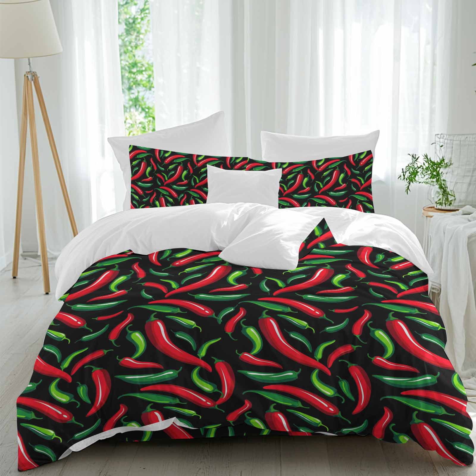 Chili Pepper Duvet Cover Set Twin Size, Country Red Green Chili Pepper ...