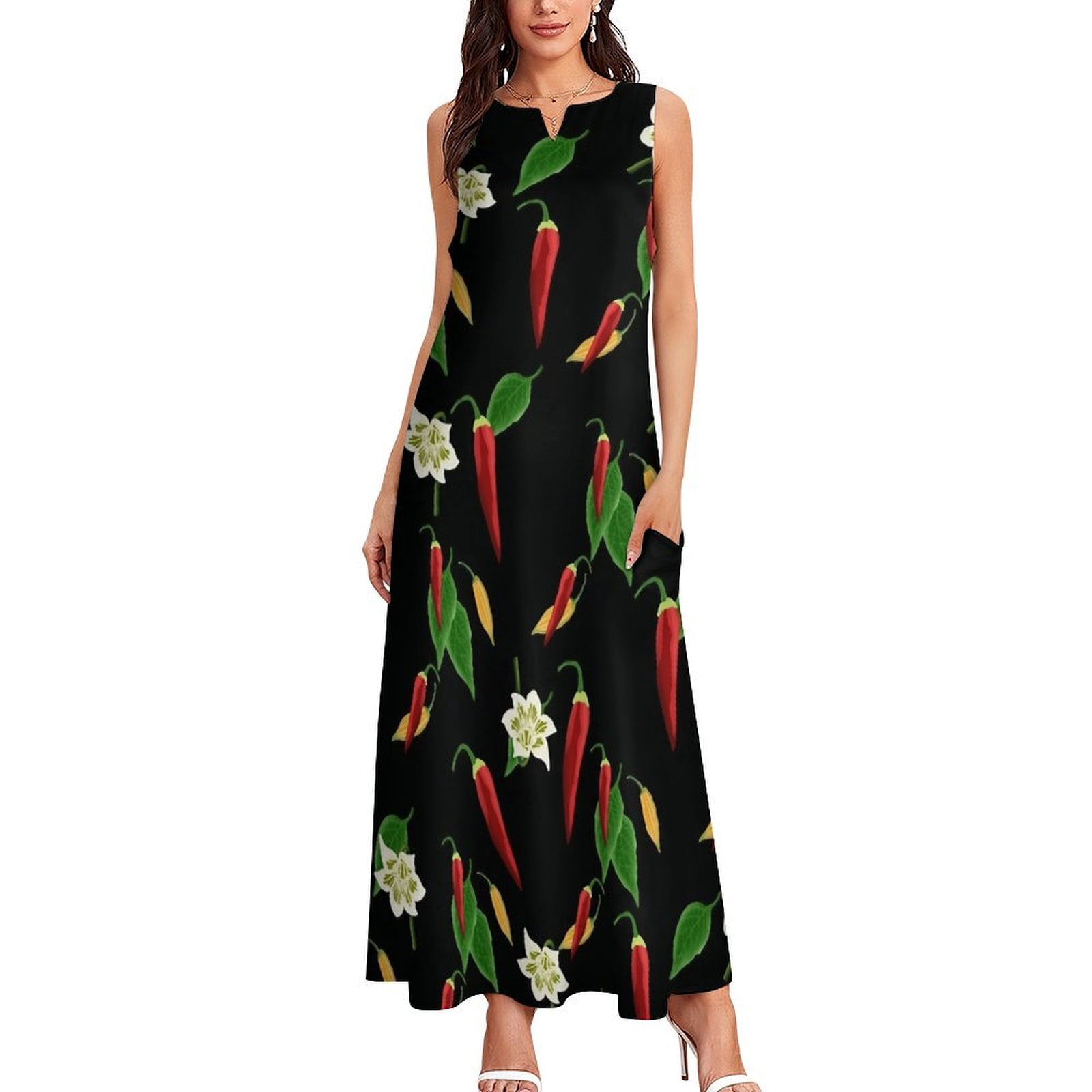 Chili Pepper Flower Long Dress Female Clothing Prom Dress Dress Women ...