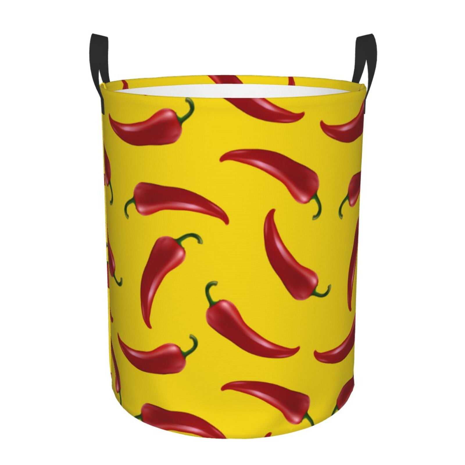 Chili Pepper Print yellow Laundry Basket, Laundry Hamper Waterproof ...