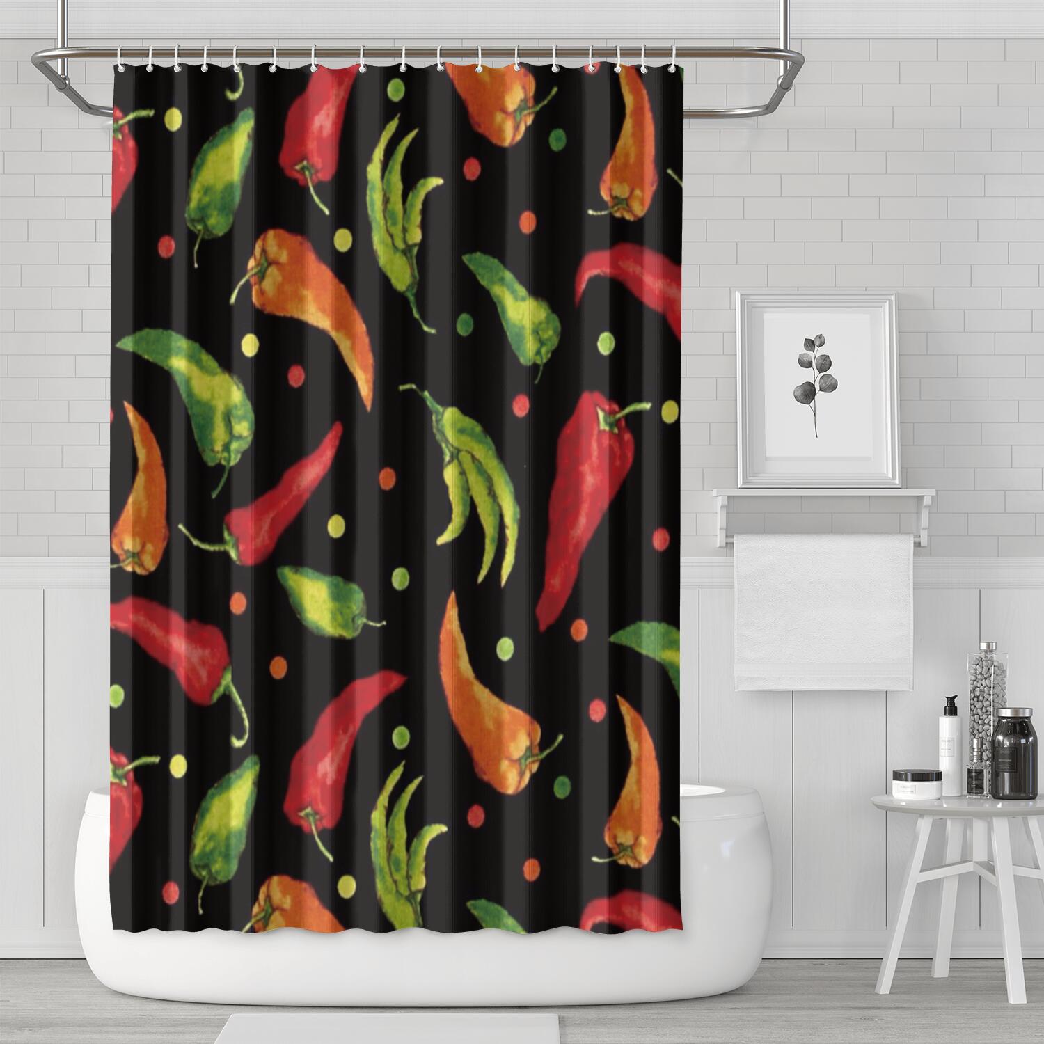 Chili Pepper Shower Curtain with Spicy Red Vegetable Pattern, Cute ...