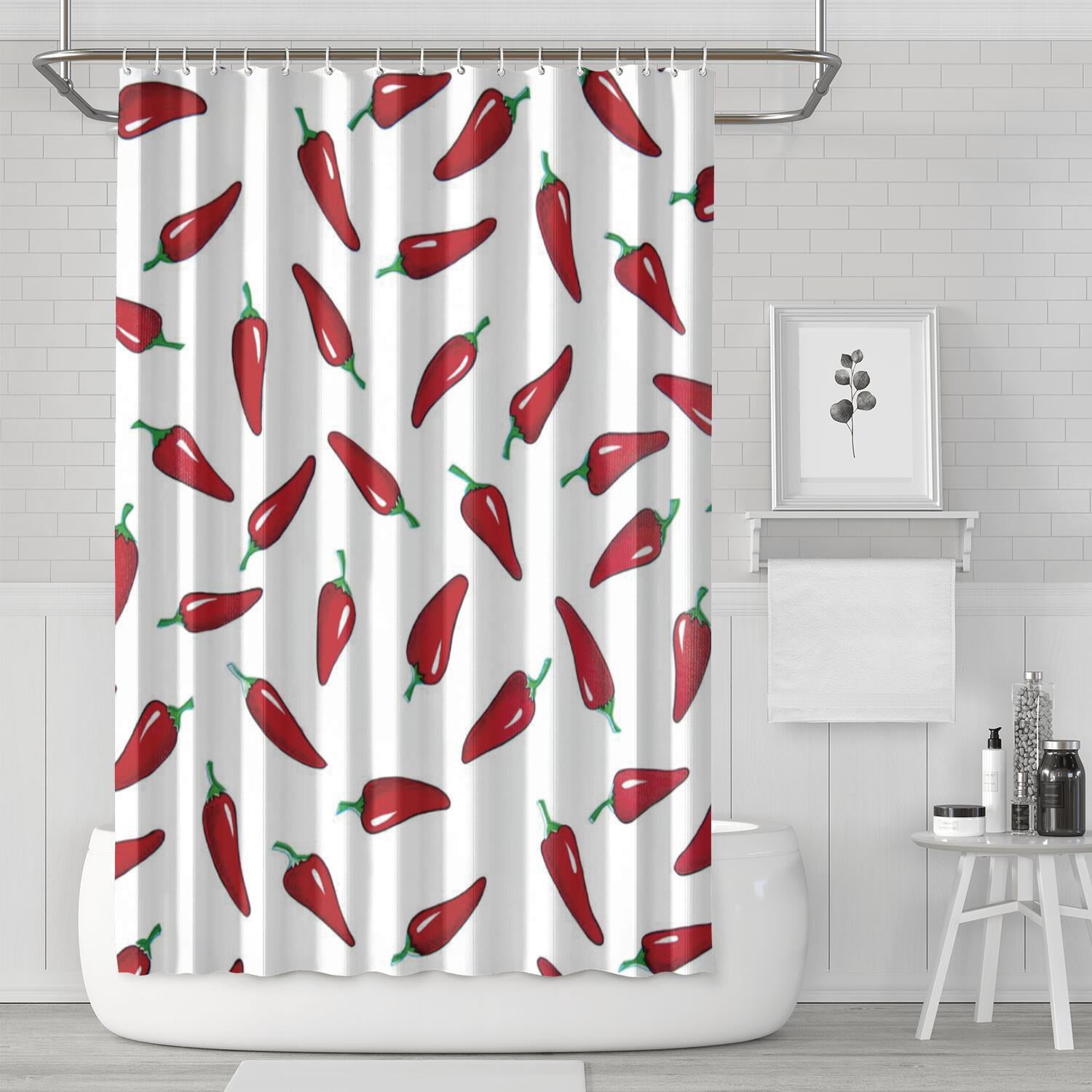 Chili Pepper Shower Curtain with Spicy Red Vegetable Pattern, Cute ...