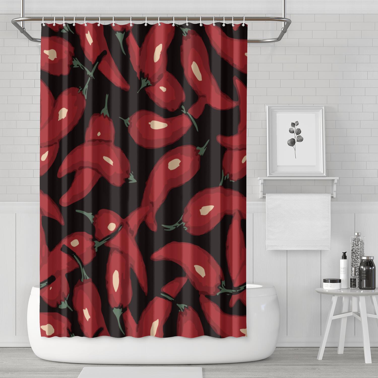 Chili Pepper Shower Curtain with Spicy Red Vegetable Pattern, Cute ...