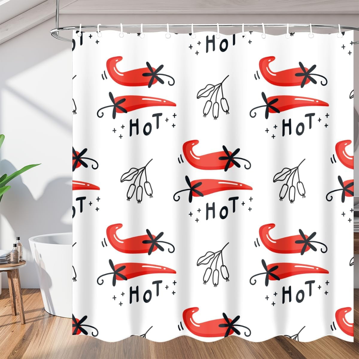 Chili Pepper Theme Shower Curtain for Bathroom Shower Curtain Set with ...
