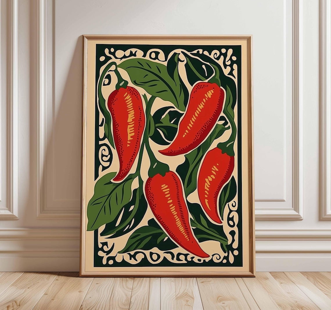 Chili Pepper Wall Art Kitchen Decor Spicy Food Red Hot Pepper Art ...