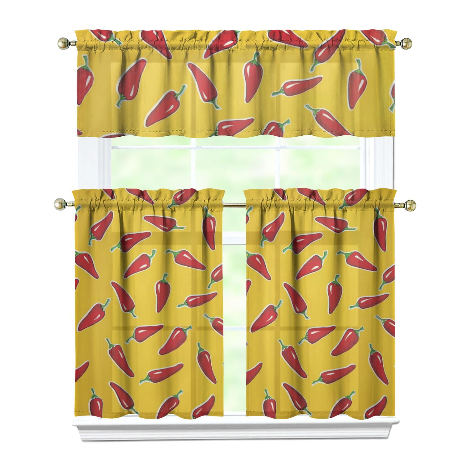 Chili Peppers Kitchen Curtains Set Tier and Valance, Spicy Red Hot ...