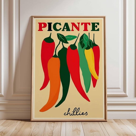 Chili Peppers Vintage Mexican Kitchen Wall Art UNFRAMED PAPER POSTER ...